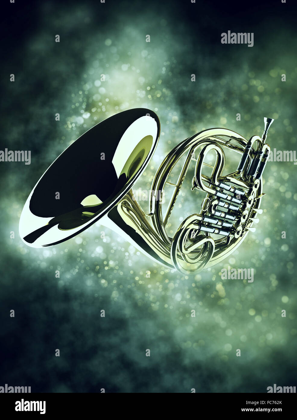 brass trumpet in smoke with bokeh Stock Photo - Alamy