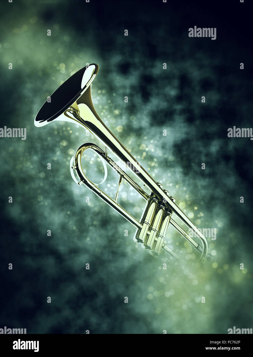 brass trumpet in smoke with bokeh Stock Photo - Alamy