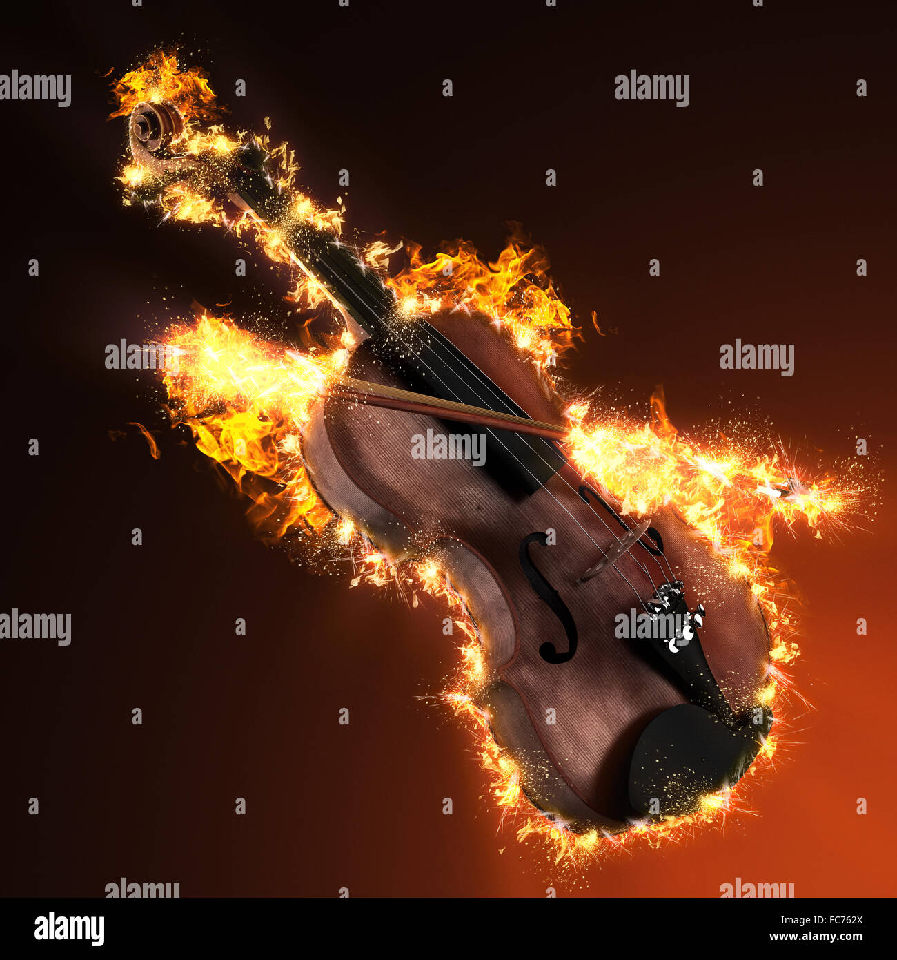 Violin in fire Stock Photo - Alamy