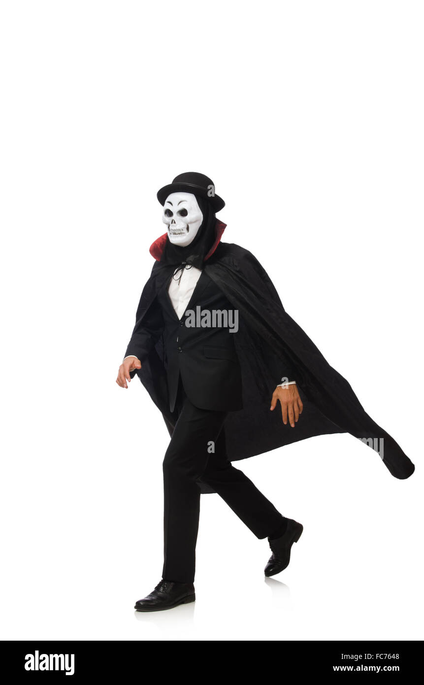 Man with scary mask isolated on white Stock Photo - Alamy