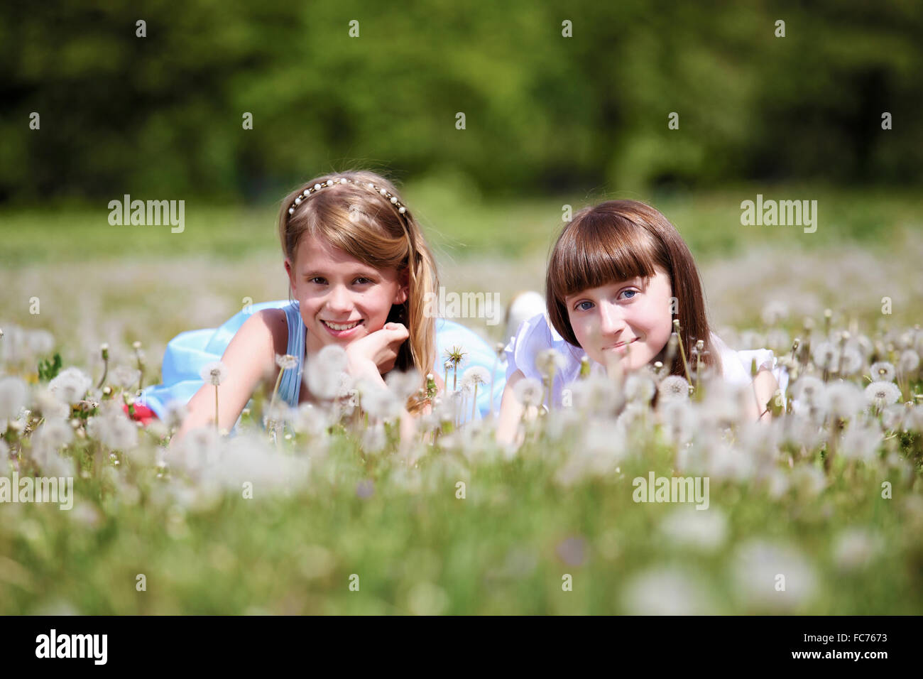 two girls spending time together in the summer park Stock Photo - Alamy
