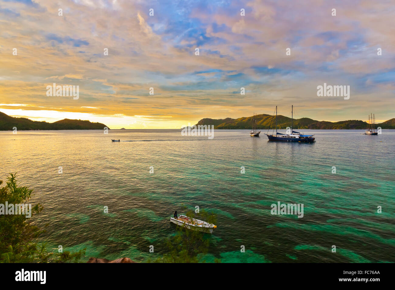 Tropical sunset at Seychelles Stock Photo - Alamy