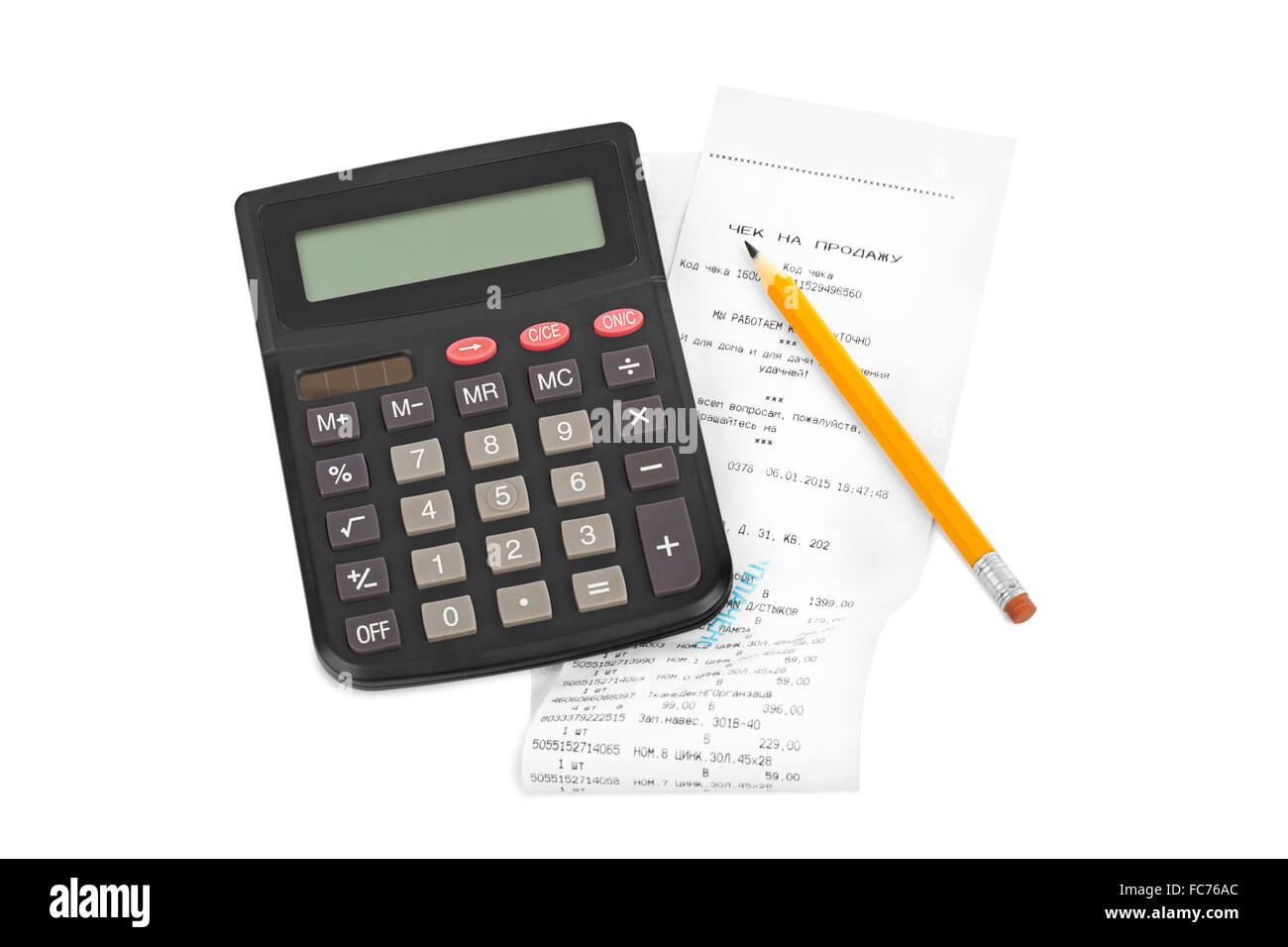 Receipt and calculator Stock Photo - Alamy