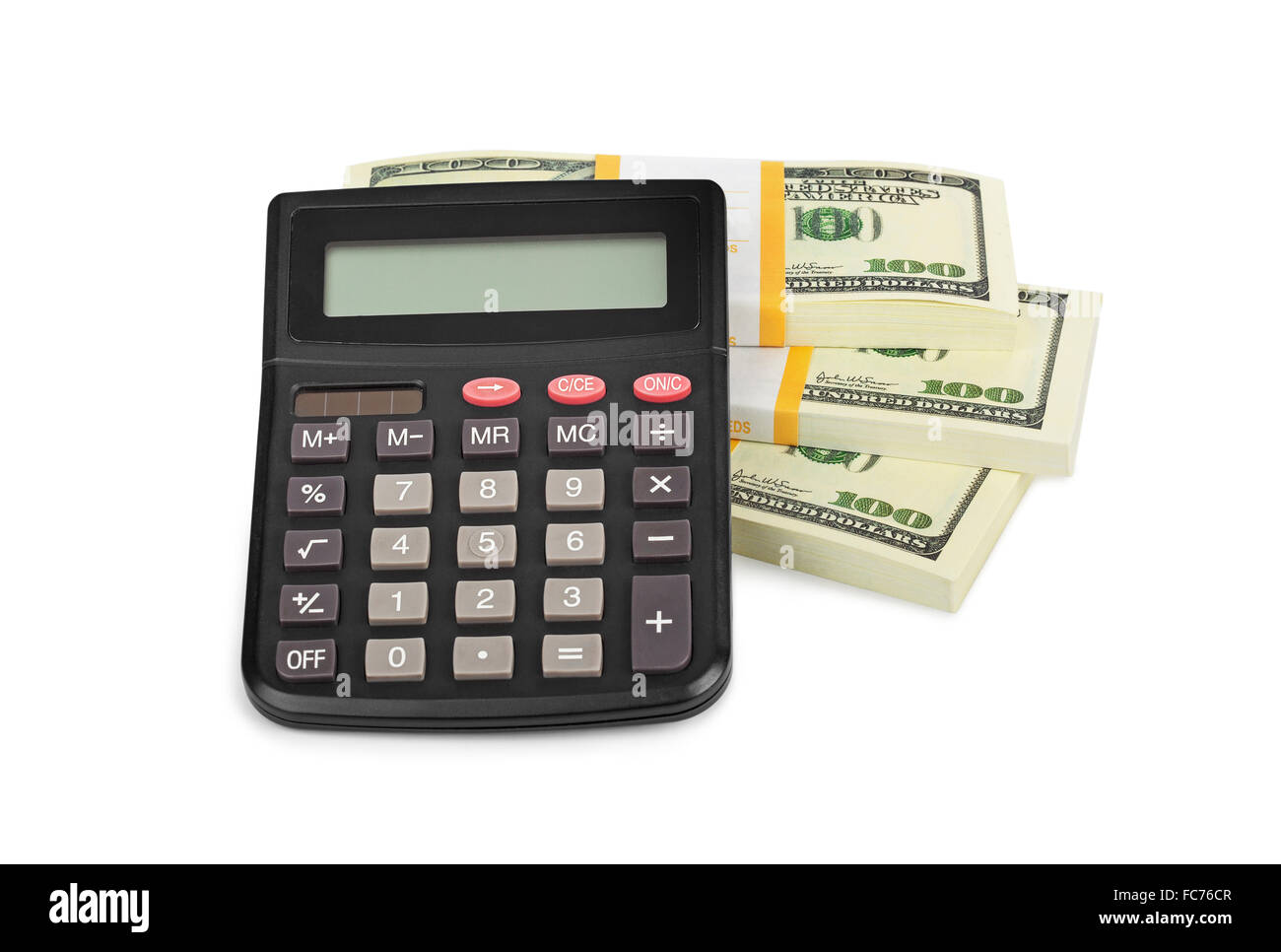Calculator and money Stock Photo - Alamy