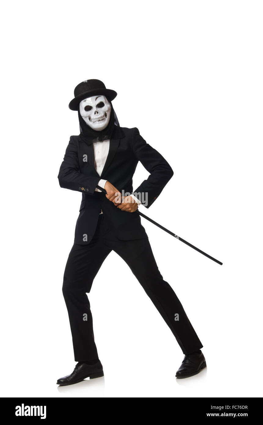 Man with scary mask isolated on white Stock Photo - Alamy
