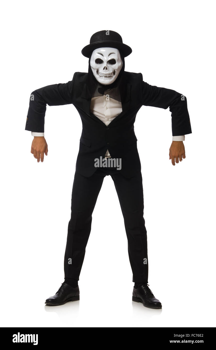 Man with scary mask isolated on white Stock Photo - Alamy
