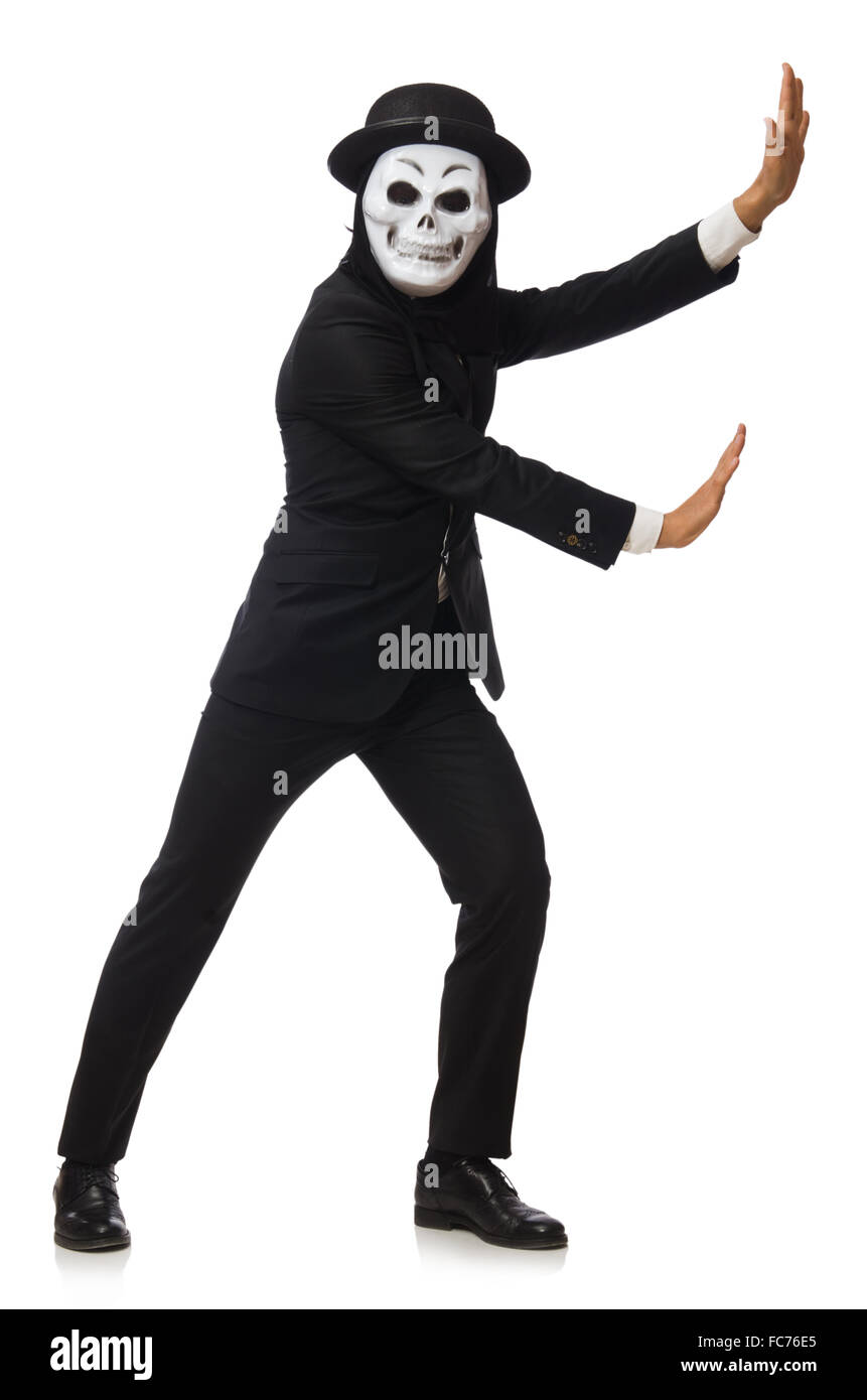 Man with scary mask isolated on white Stock Photo - Alamy