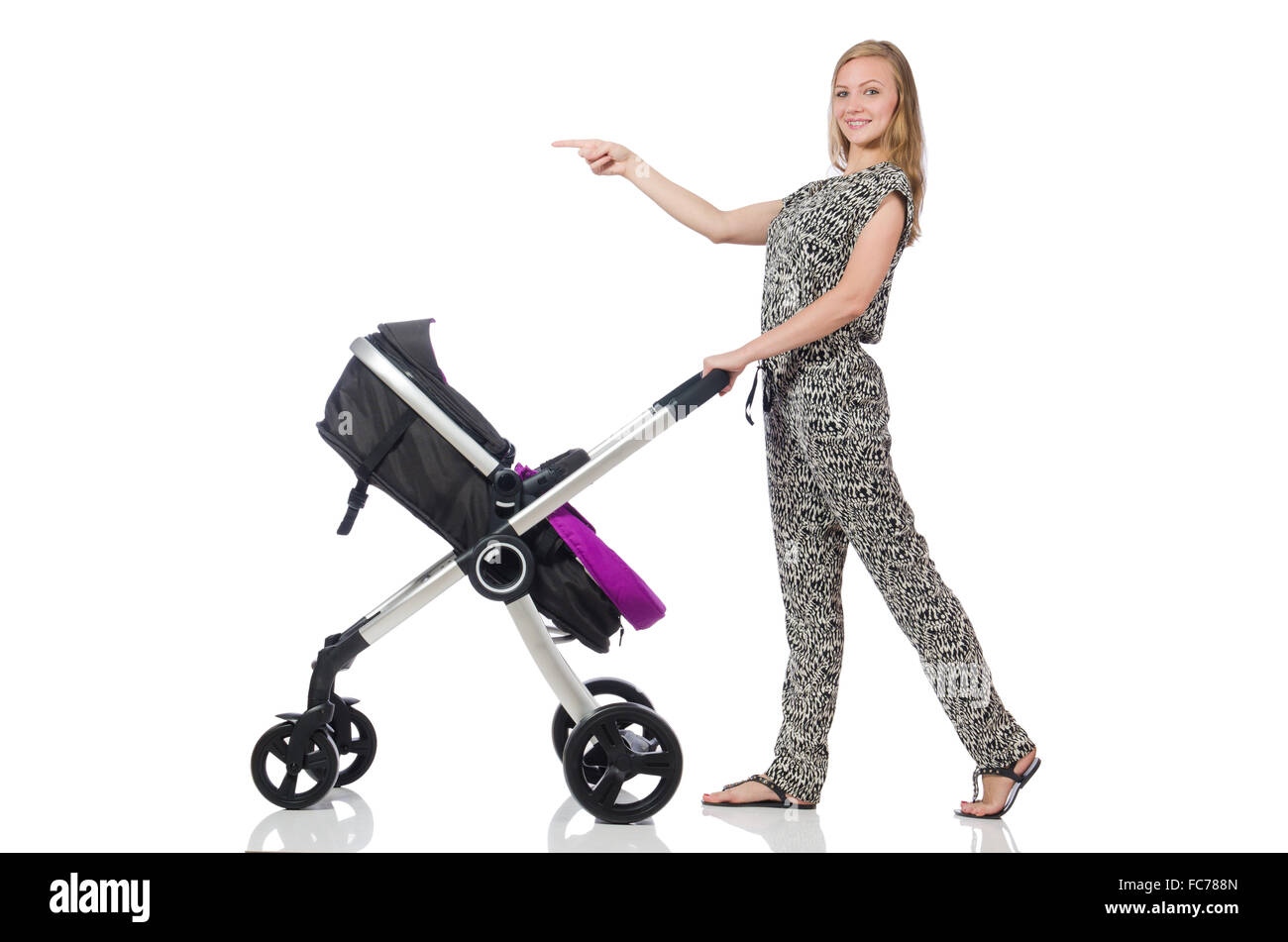 Happy mom with her baby in pram Stock Photo - Alamy