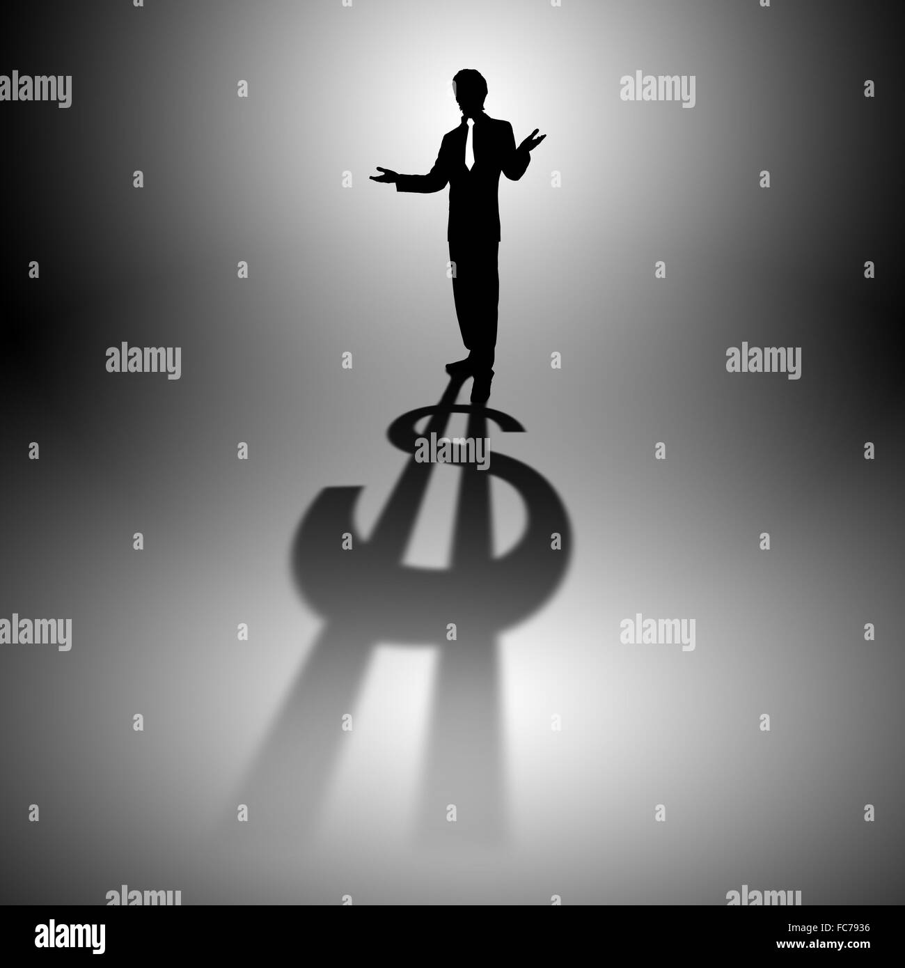 Image of a business man with a shadow shaped as a currency sign Stock ...