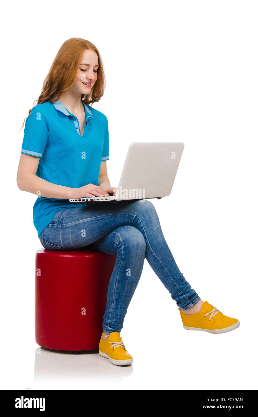 Student with laptop isolated on white Stock Photo - Alamy