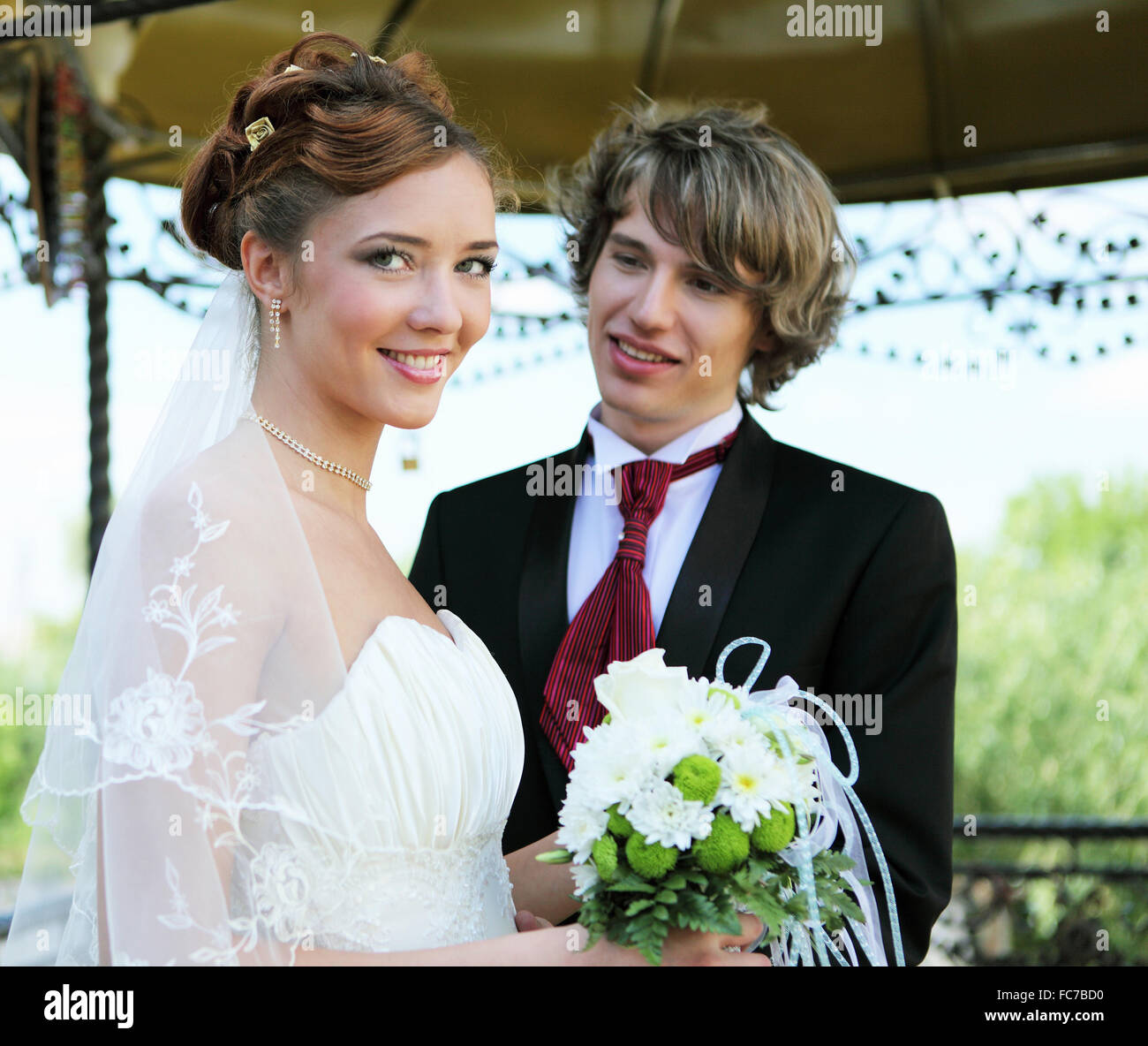 A shot young couples entering into marriage. Portrait of bride and ...