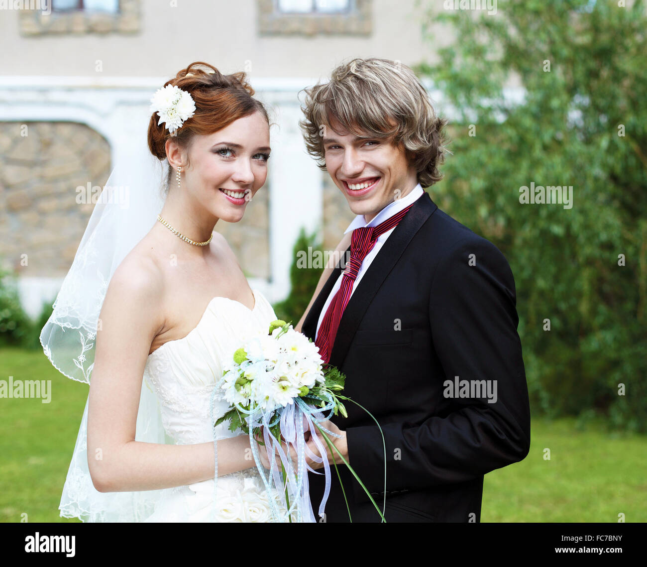 A shot young couples entering into marriage. Portrait of bride and ...