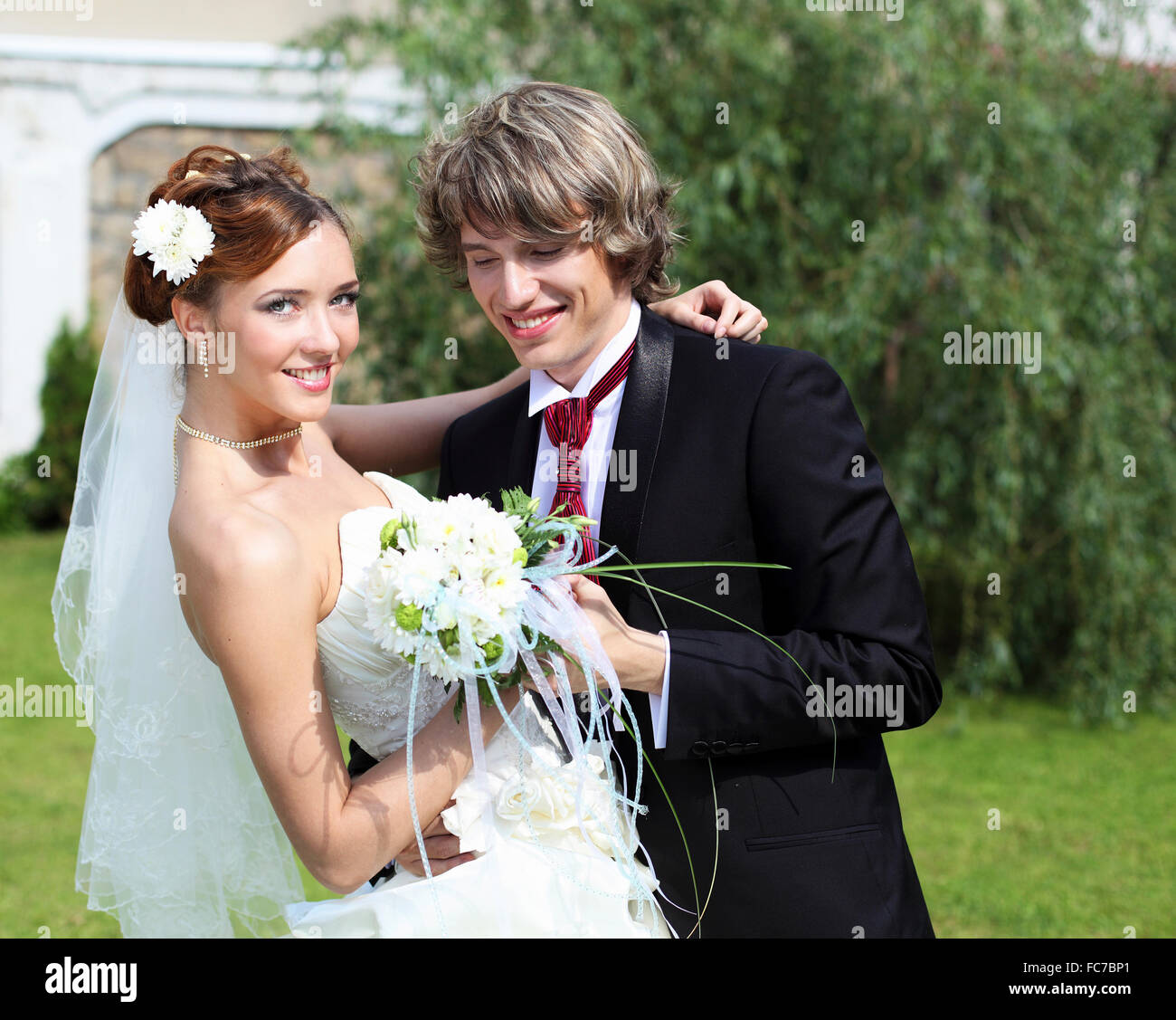 A shot young couples entering into marriage. Portrait of bride and ...