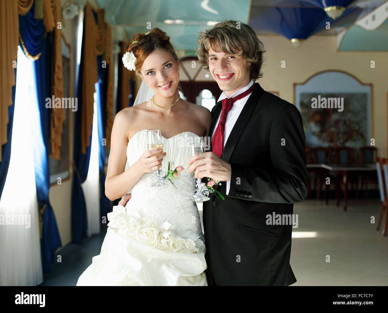 A shot young couples entering into marriage. Portrait of bride and ...