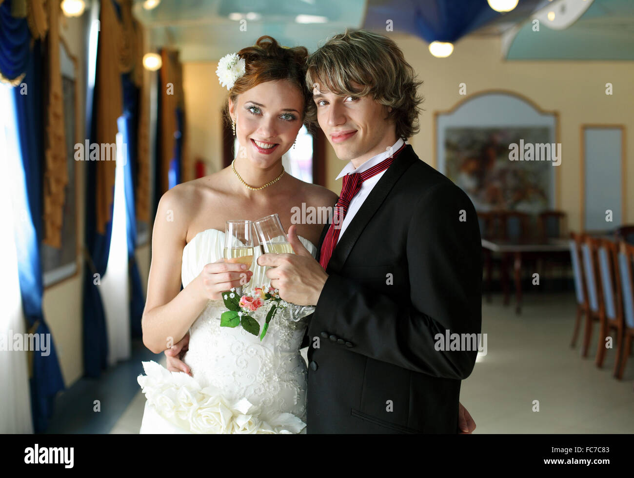 A shot young couples entering into marriage. Portrait of bride and ...