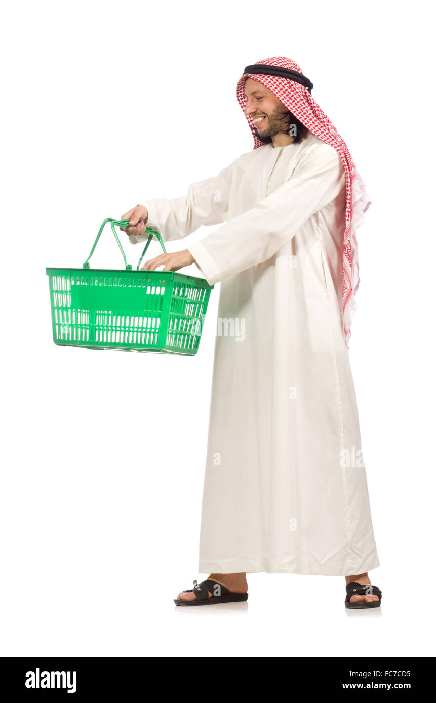 Arab man doing shopping isolated on white Stock Photo - Alamy