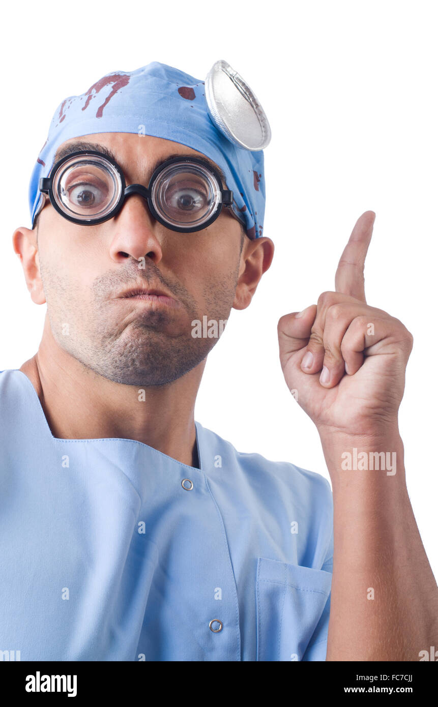 Funny doctor isolated on white Stock Photo - Alamy