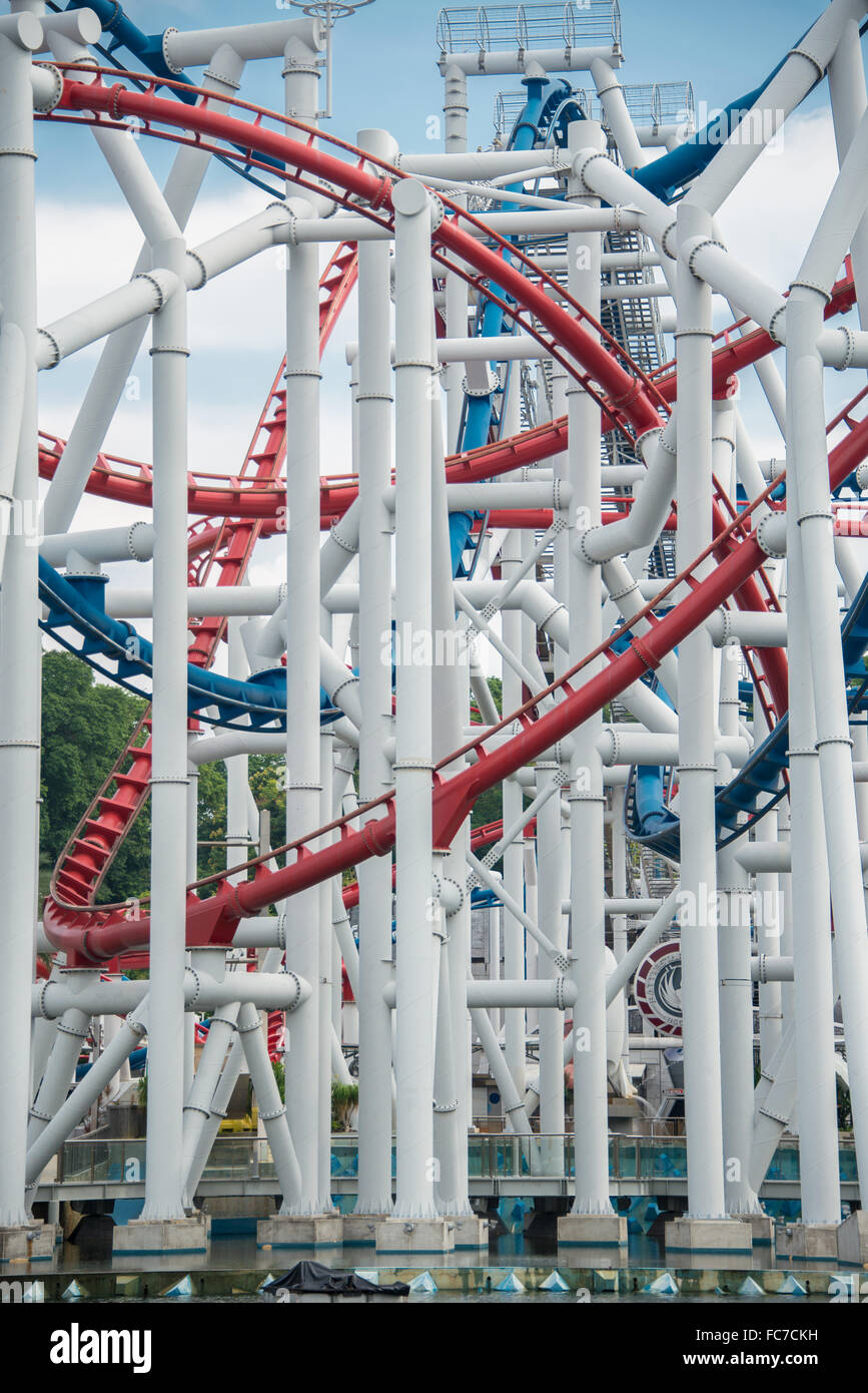 Railway of roller coaster in amusement park Stock Photo - Alamy