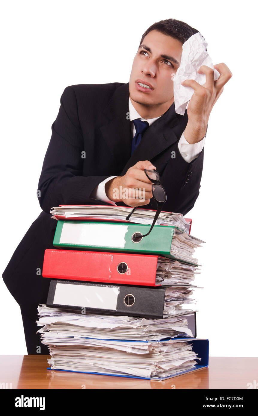 Busy businessman under work stress Stock Photo - Alamy