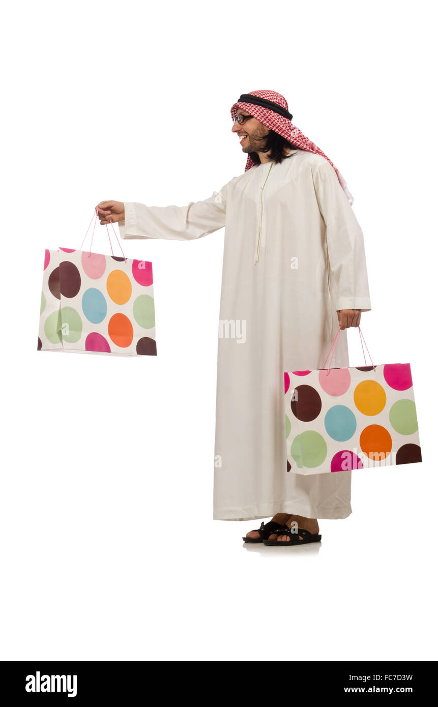 Arab man with shopping bags on white Stock Photo - Alamy