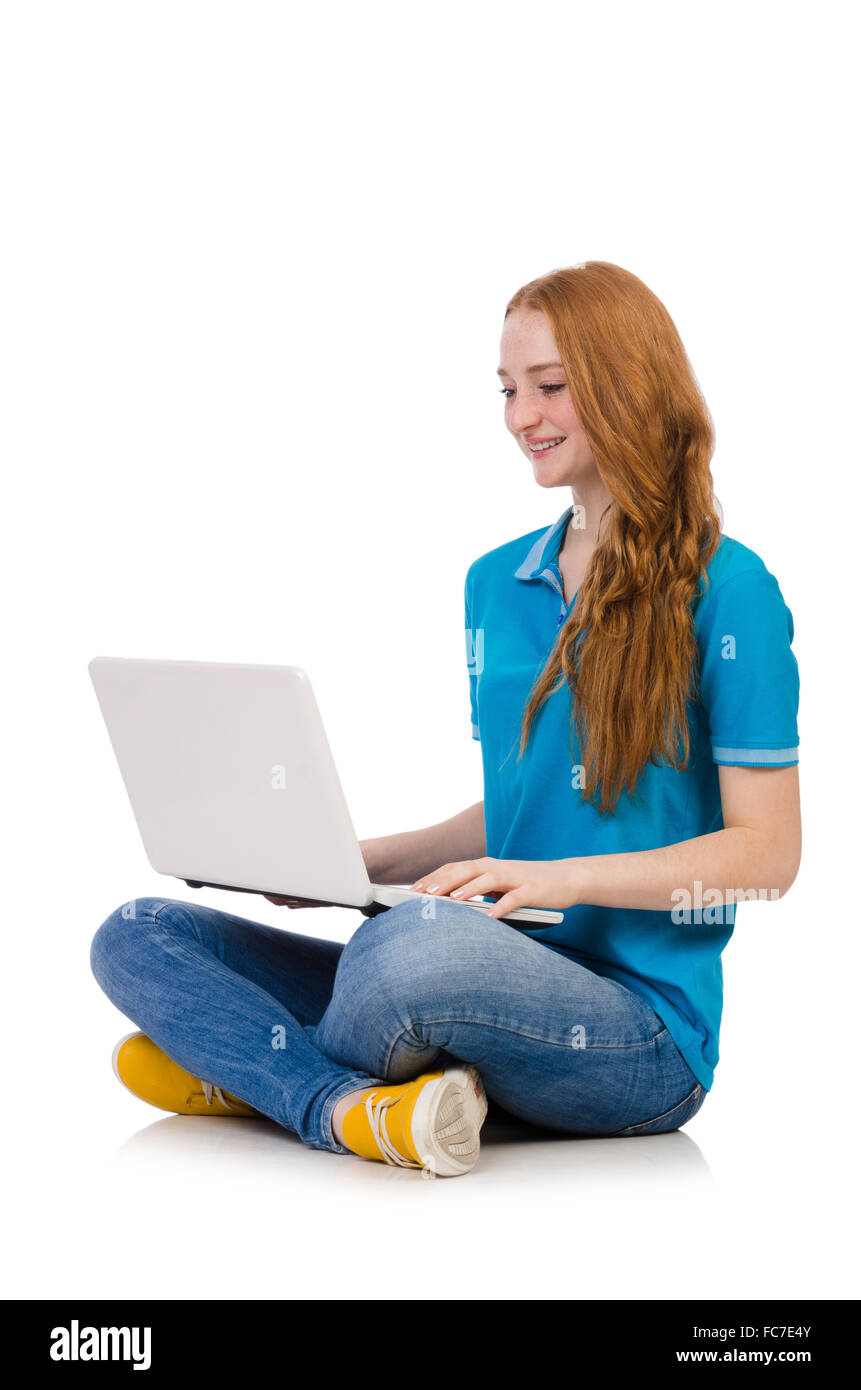 Student with laptop isolated on white Stock Photo - Alamy