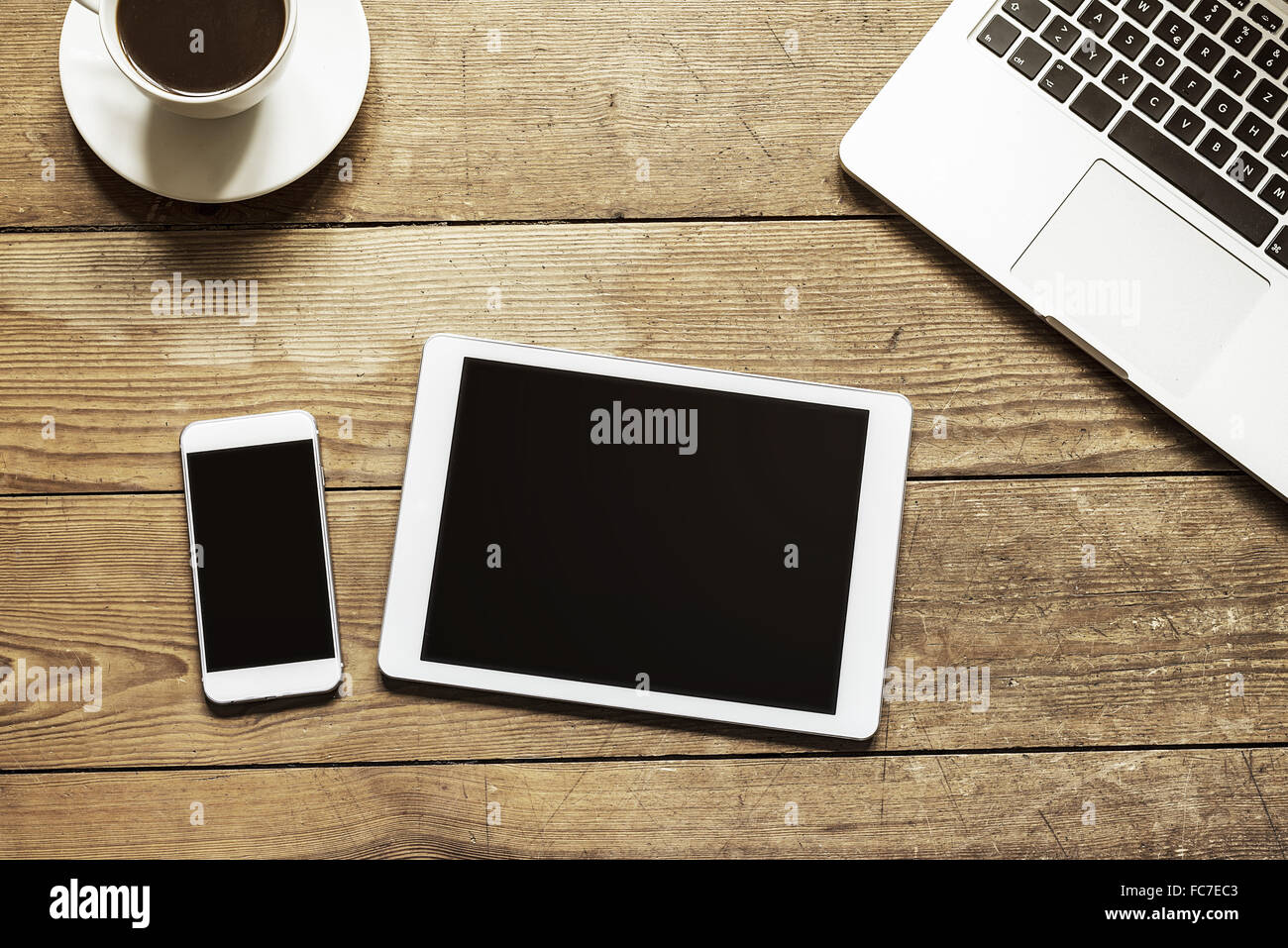 Tablet and Phone workplace Stock Photo - Alamy