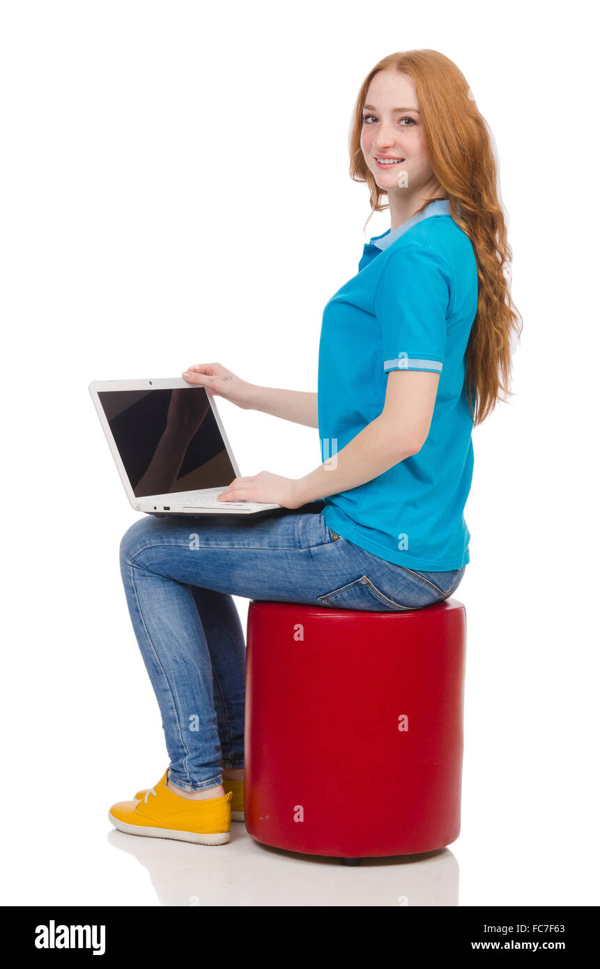 Student with laptop isolated on white Stock Photo - Alamy