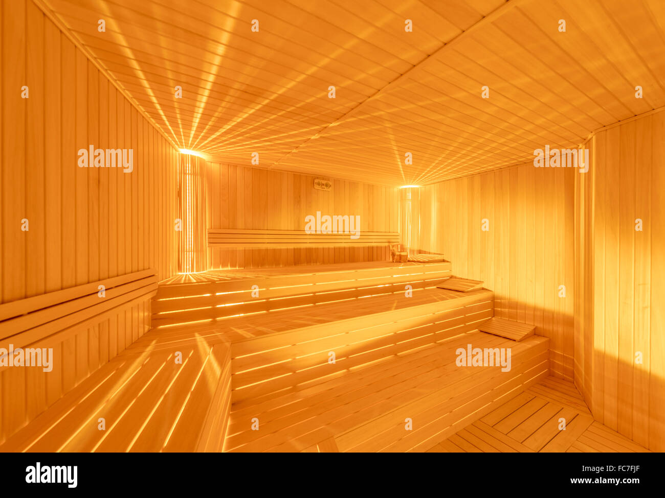 Hot wooden sauna room interior Stock Photo - Alamy