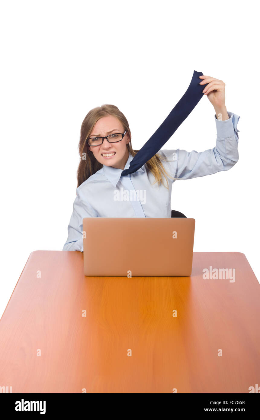 Office employee at job isolated on white Stock Photo - Alamy