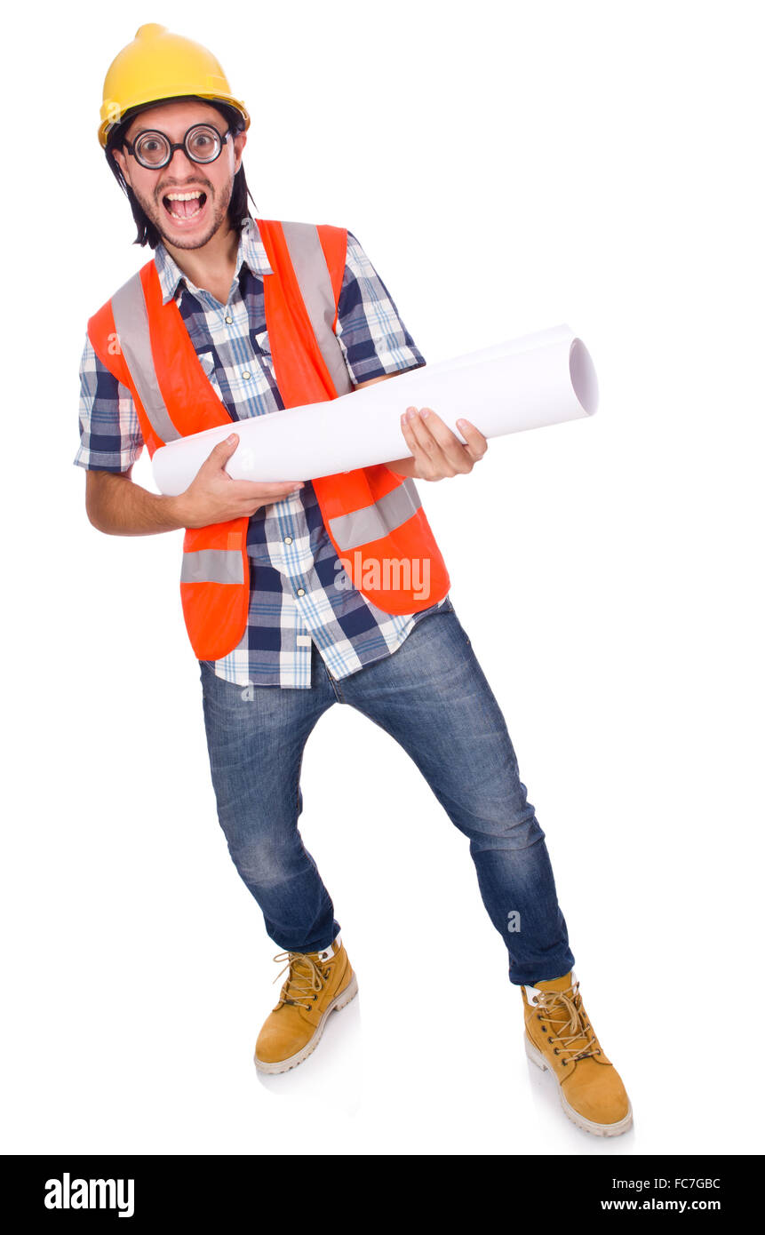 Funny engineer isolated on the white white Stock Photo - Alamy