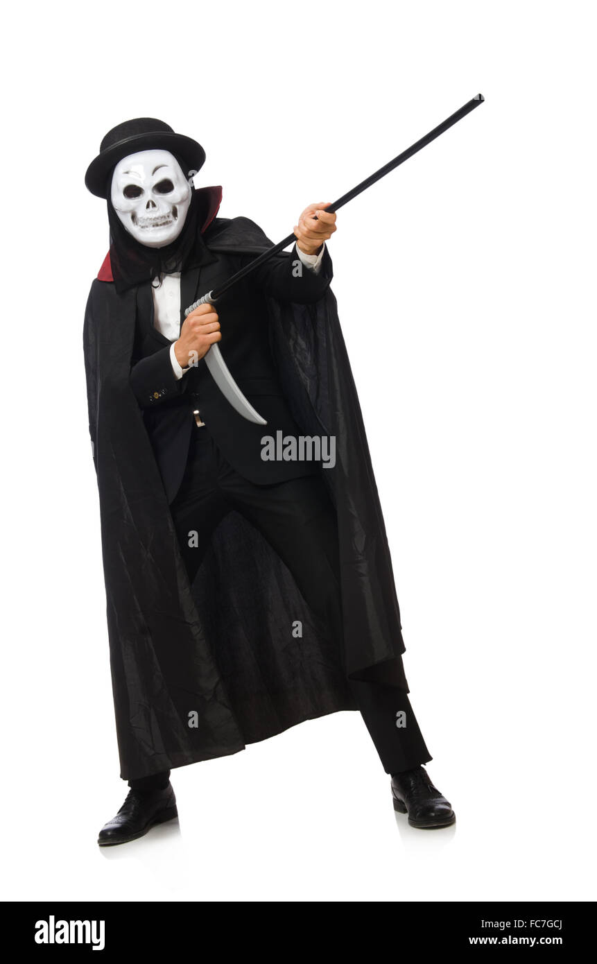 Man with scary mask isolated on white Stock Photo - Alamy