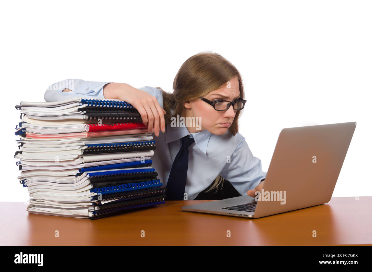 Office employee at job isolated on white Stock Photo - Alamy