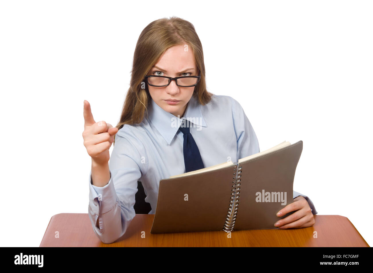 Office employee at work table isolated on white Stock Photo - Alamy