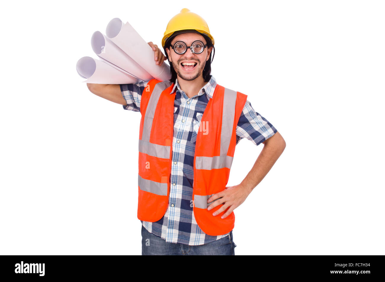 Funny engineer isolated on the white white Stock Photo - Alamy