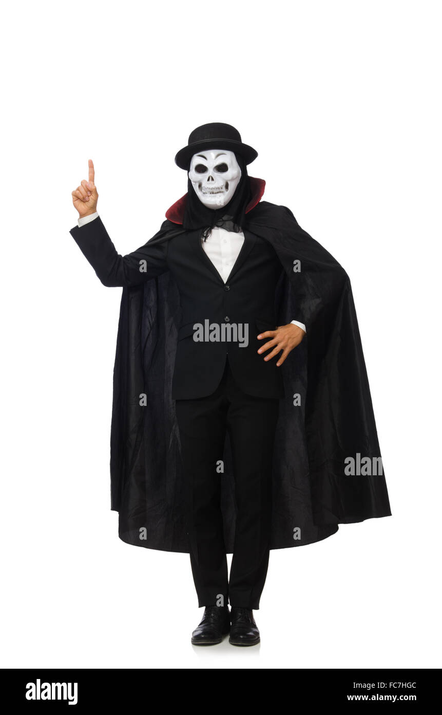 Man with scary mask isolated on white Stock Photo - Alamy