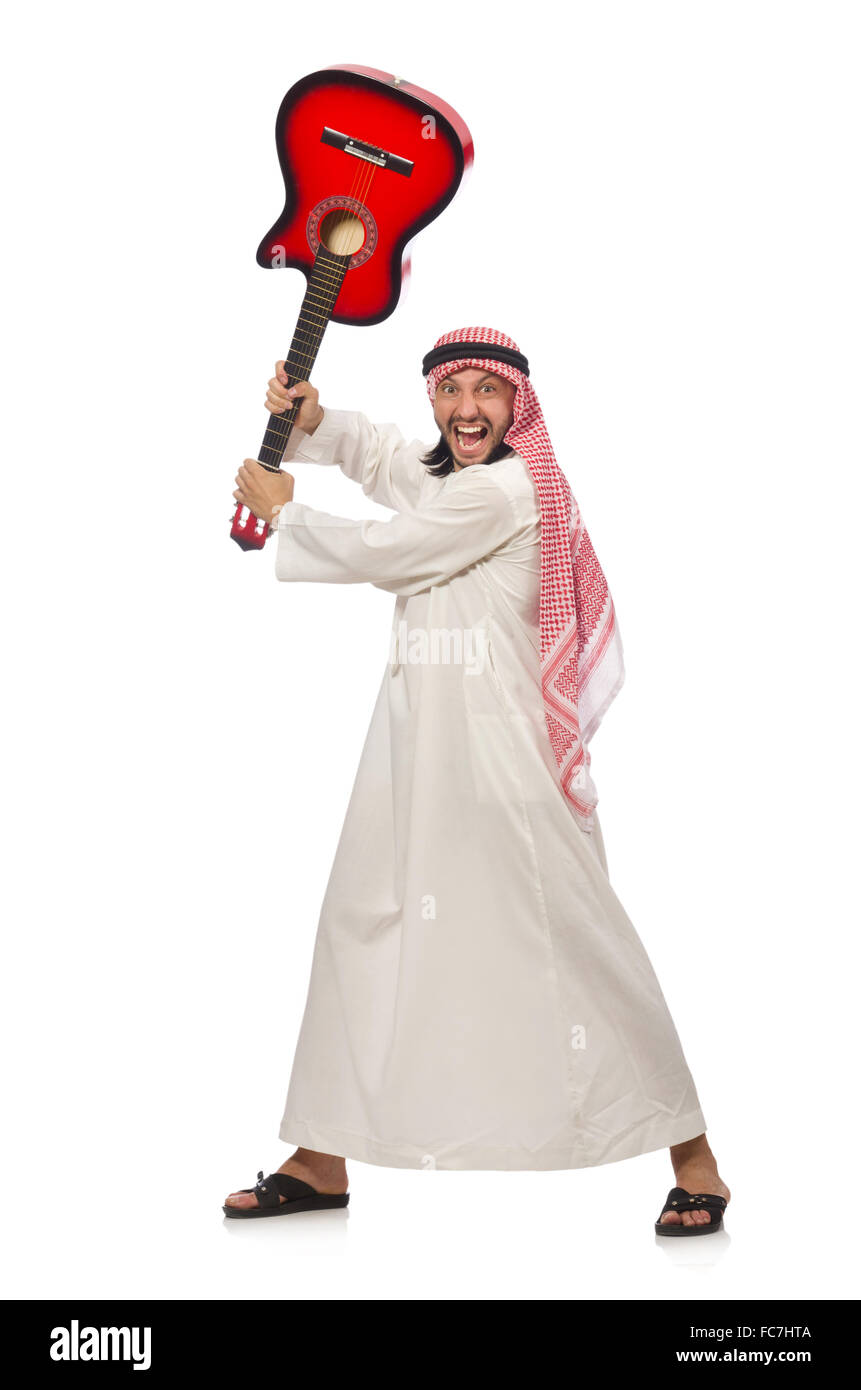 Arab man playing isolated on white Stock Photo - Alamy
