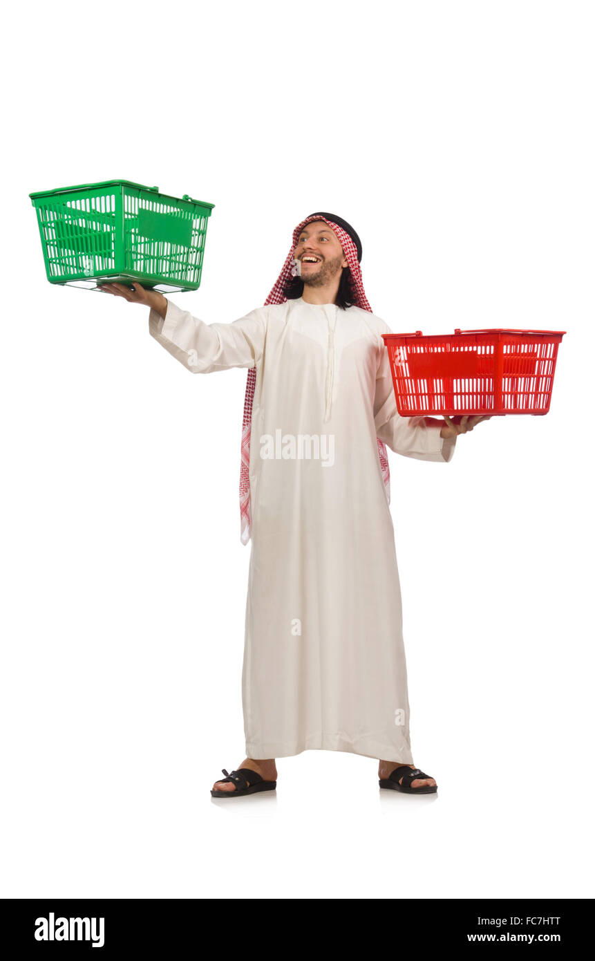 Arab man doing shopping isolated on white Stock Photo - Alamy