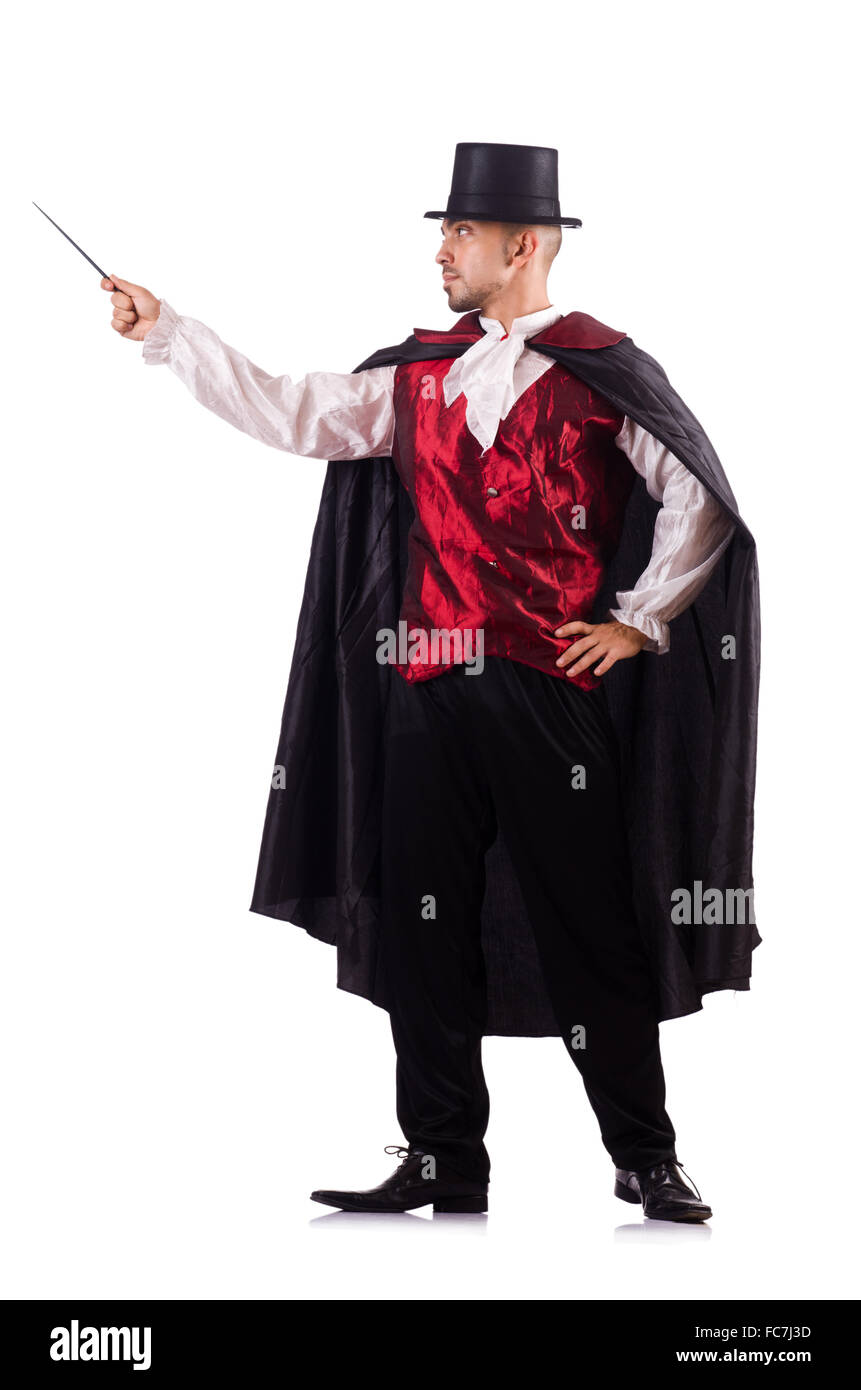 Man magician isolated on white Stock Photo - Alamy