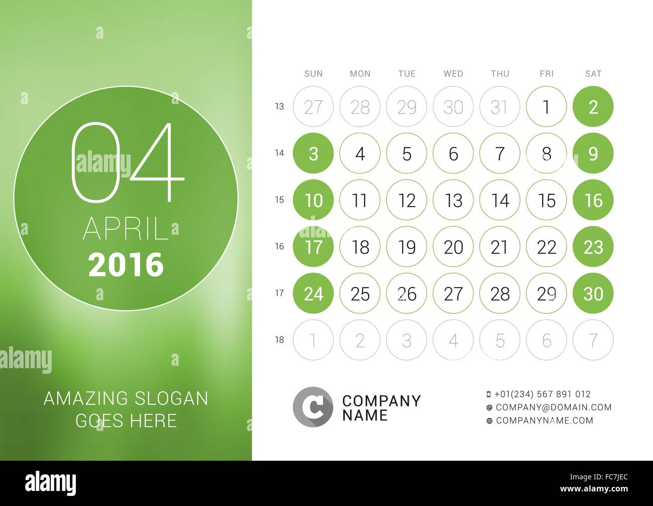 April 2016. Desk Calendar for 2016 Year. Vector Design Print Template ...