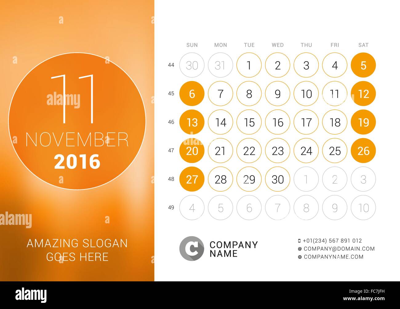 November 2016. Desk Calendar for 2016 Year. Vector Design Print ...