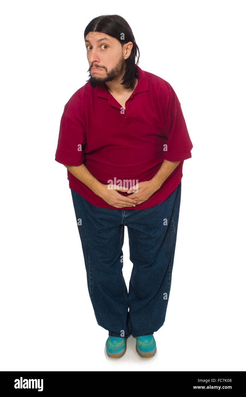 Overweight man isolated on the white Stock Photo - Alamy