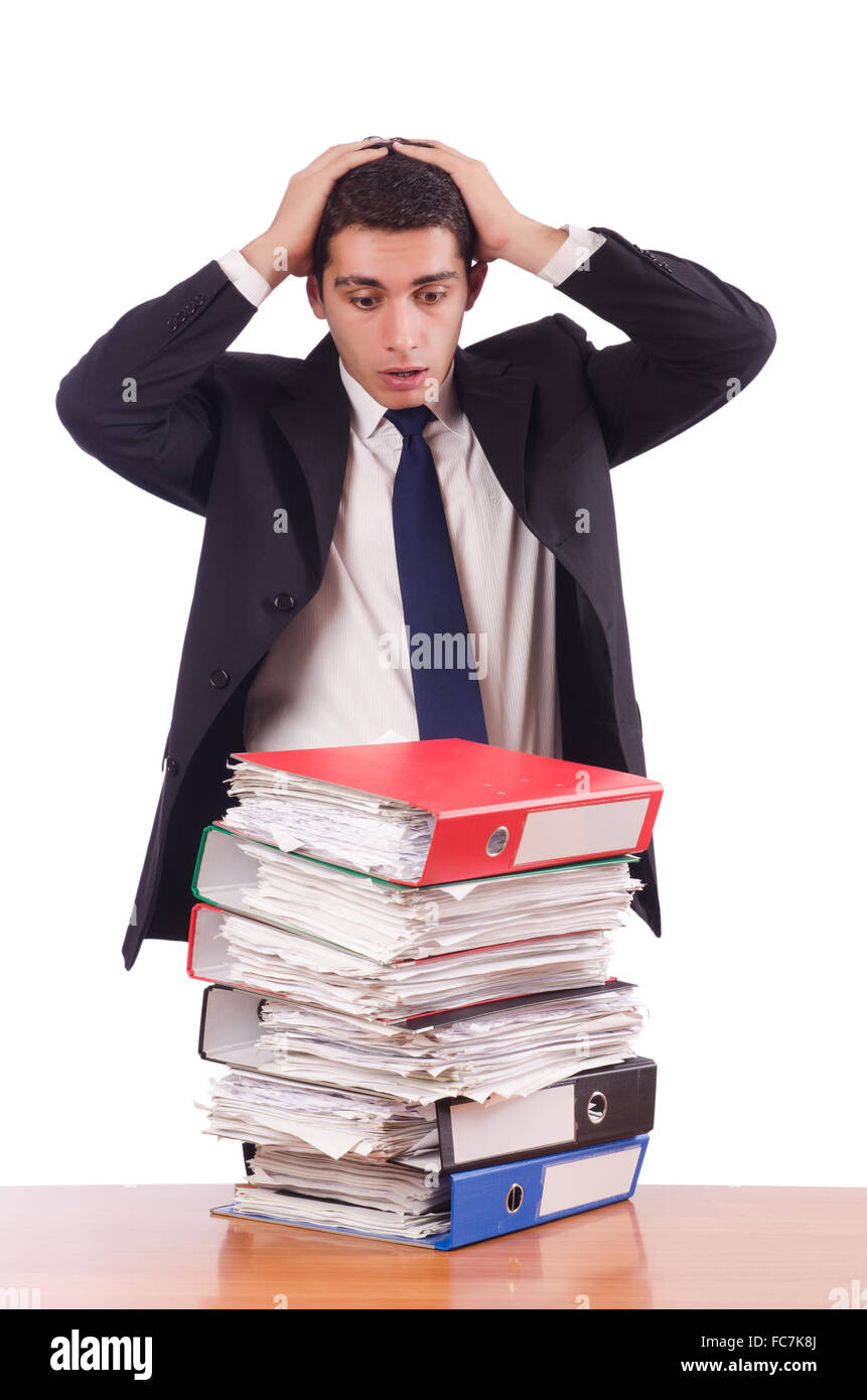 Busy businessman under work stress Stock Photo - Alamy