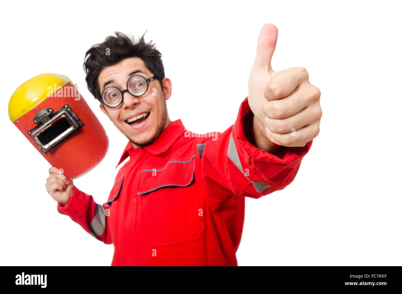 Funny welder isolated on white Stock Photo - Alamy
