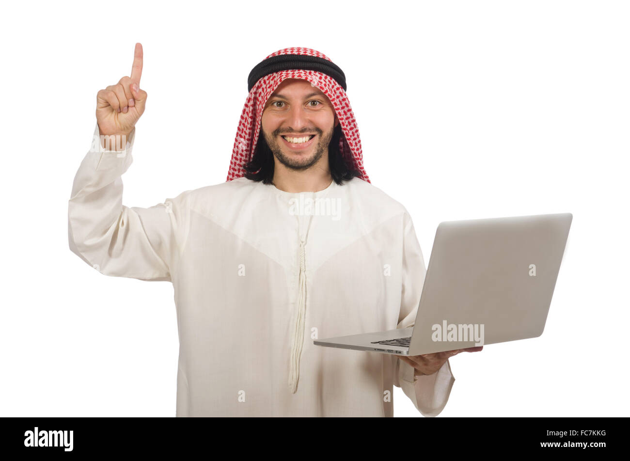 Arab man with laptop isolated on white Stock Photo - Alamy