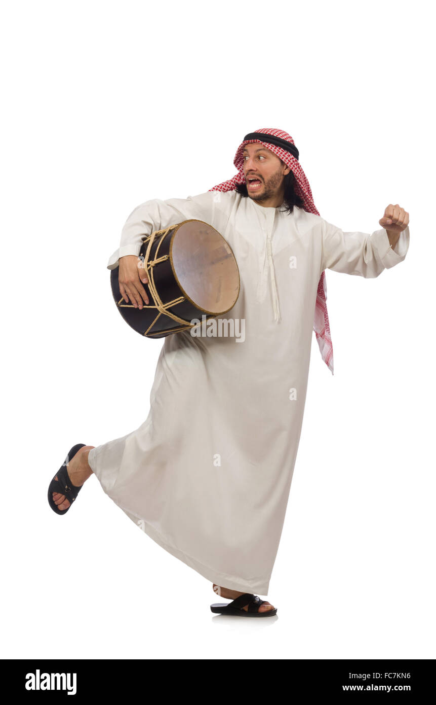 Arab man playing drum isolated on white Stock Photo - Alamy