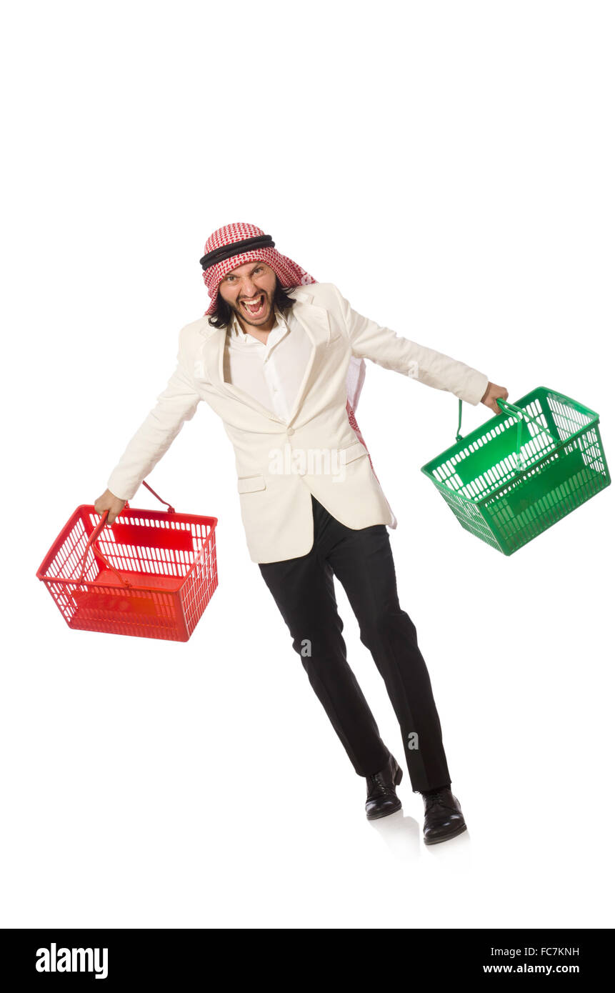 Arab man doing shopping isolated on white Stock Photo - Alamy