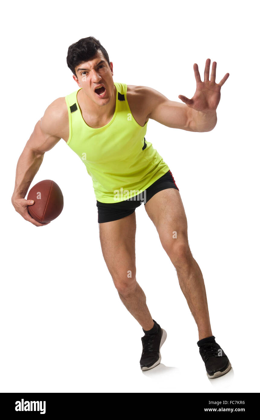 Man playing american football isolated on white Stock Photo - Alamy