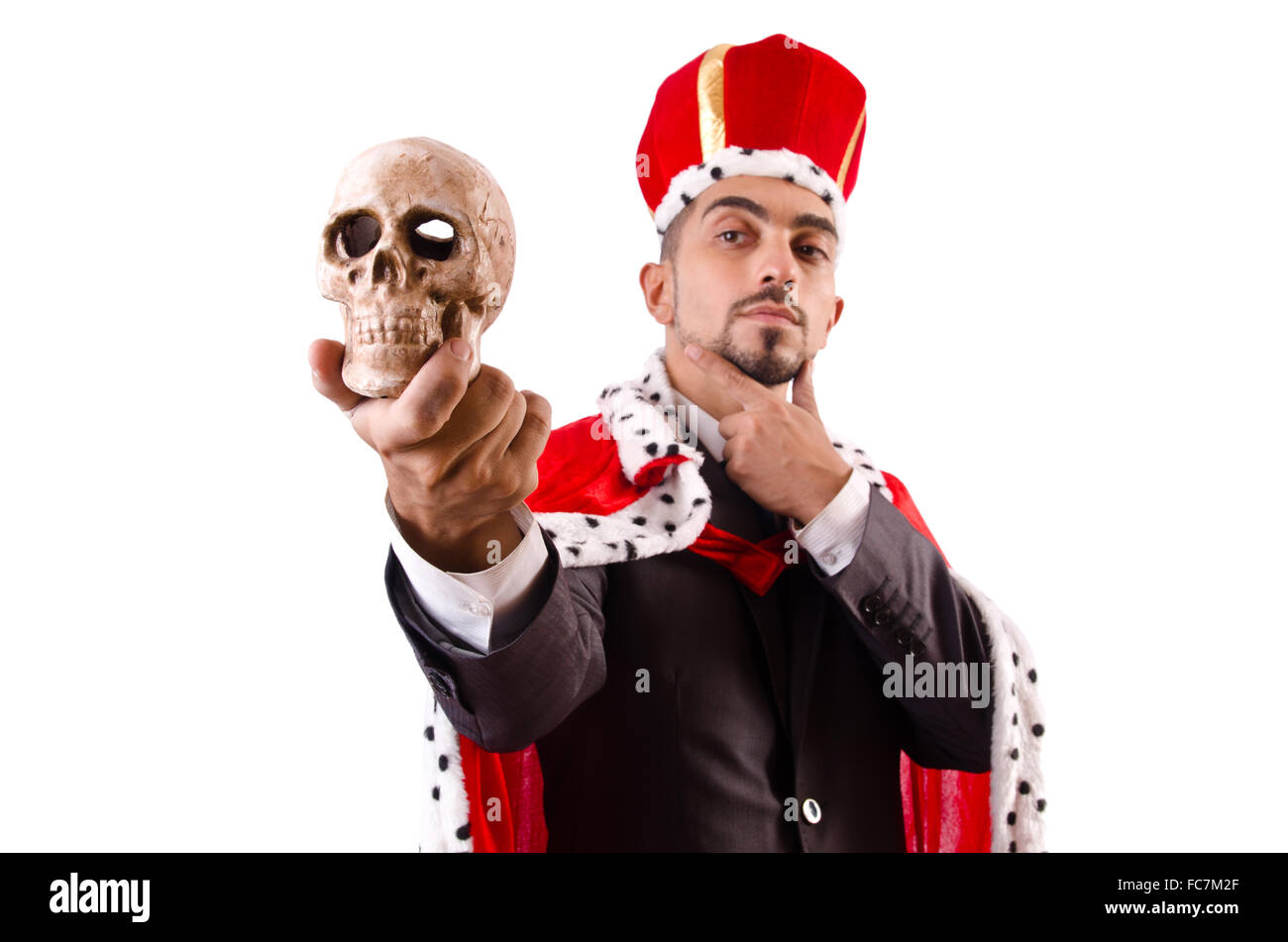 Funny king with skull isolated on white Stock Photo - Alamy