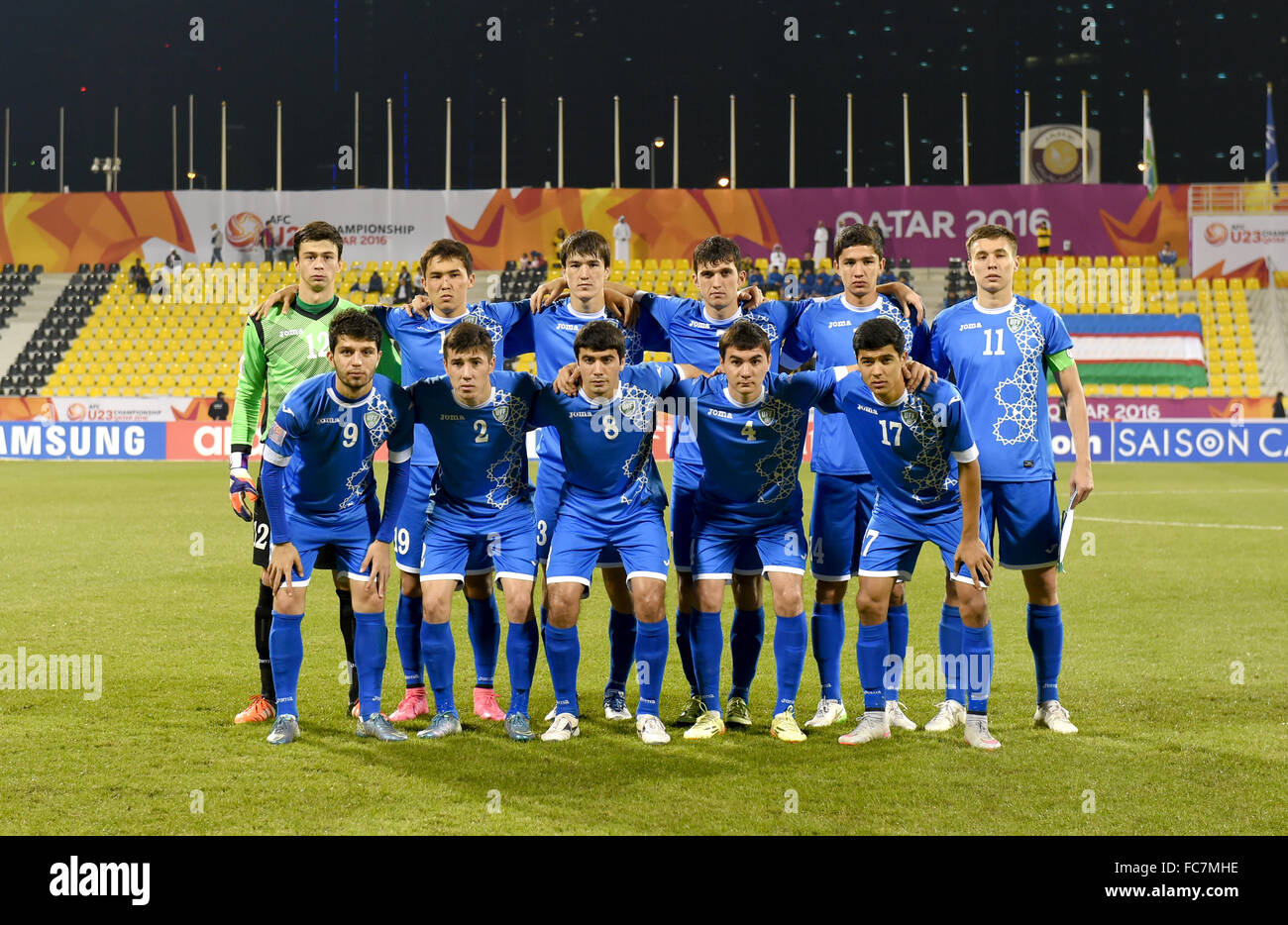 Doha, Qatar. 19th Jan, 2016. U-23 Uzbekistan team group line-up (UZB ...
