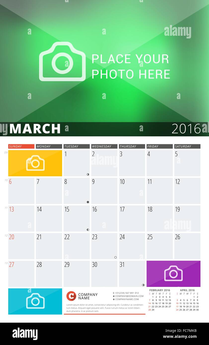 Wall Calendar Planner for 2016 Year. Vector Design Print Template with ...